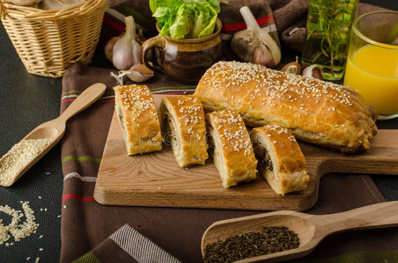 Roll Out Puff Pastry Stuffed Stock Image - Image of mushrooms, fresh ...