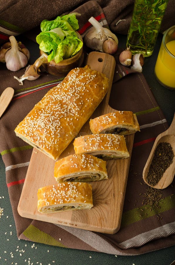 Roll Out Puff Pastry Stuffed Stock Photo - Image of dinner, mushrooms ...