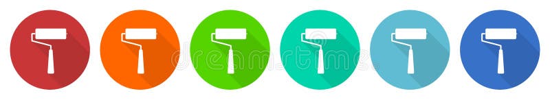 Roll Painter, Roller Icon Set, Flat Design Vector Illustration in 6 ...