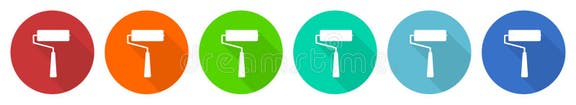 Roll Painter, Roller Icon Set, Flat Design Vector Illustration in 6 ...