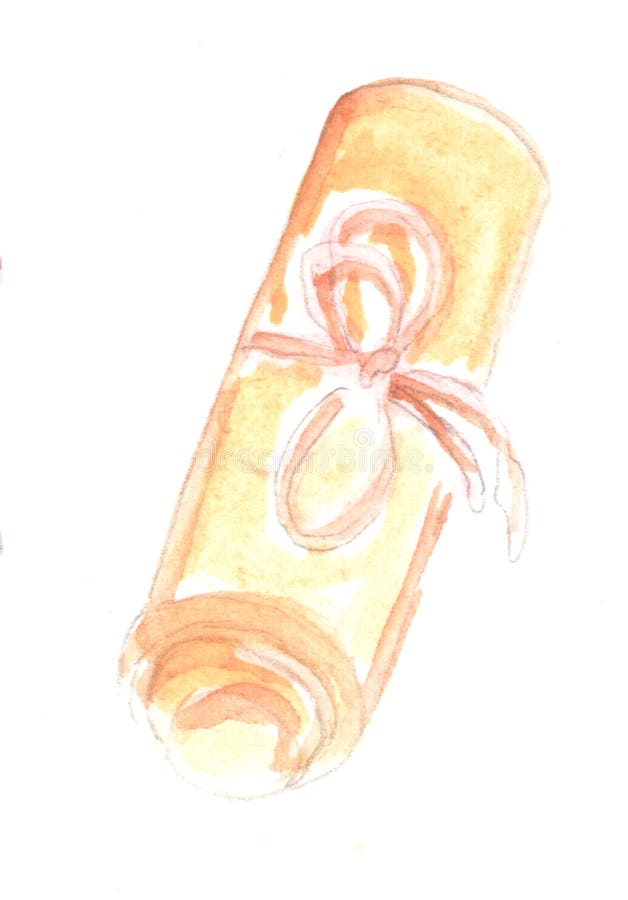 Roll of Paper, Document, Message. Watercolor Illustration, Hand Drawn ...