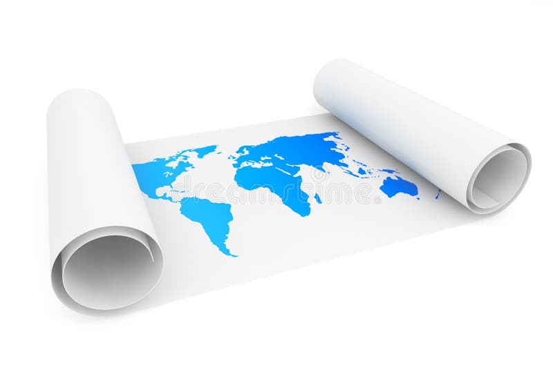 Roll of Paper with Earth Map Stock Illustration - Illustration of ...