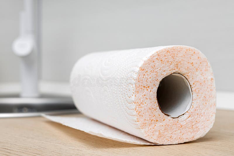 A Roll of Paper Towel Lies on the Kitchen Counter, Close-up Stock Image ...