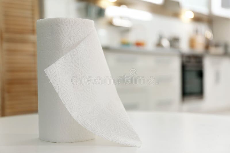 Roll of Paper Towels on Table in Kitchen Stock Image - Image of ...