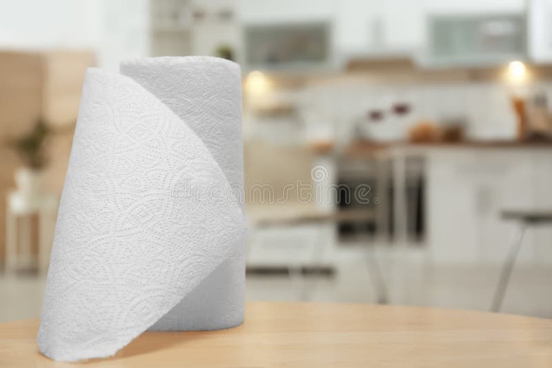 Roll of Paper Towels on Table in Kitchen Stock Image - Image of ...