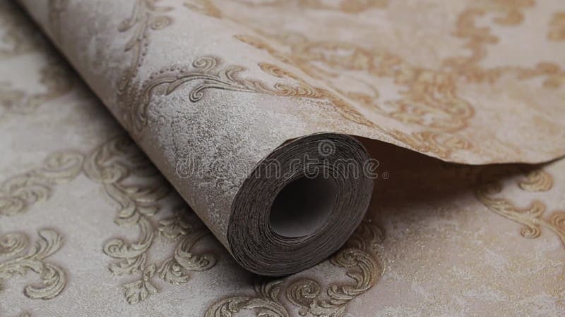 Roll of Paper Wallpaper on the Wall with Texture, Camera Movement ...