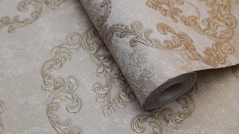 Roll of Paper Wallpaper on the Wall with Texture, Camera Movement ...