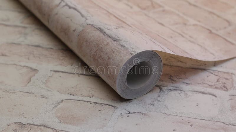 Roll of Paper Wallpaper on the Wall with Texture, Camera Movement ...