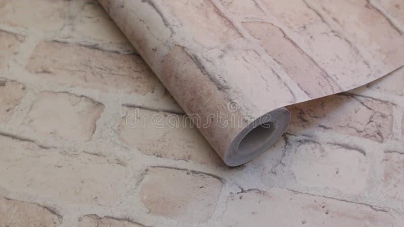 Roll of Paper Wallpaper on the Wall with Texture, Camera Movement ...