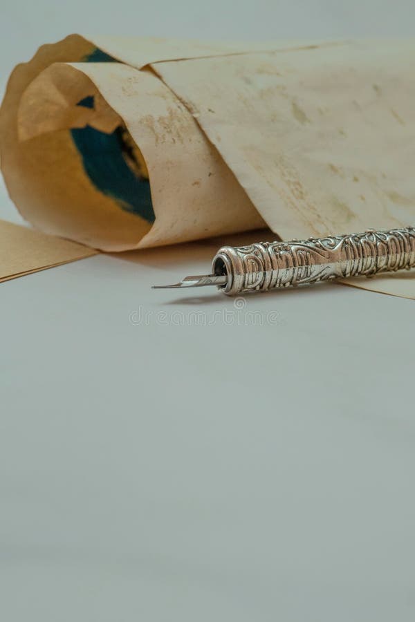 Roll of Parchment Paper with a Vintage Pen Stock Photo - Image of ...