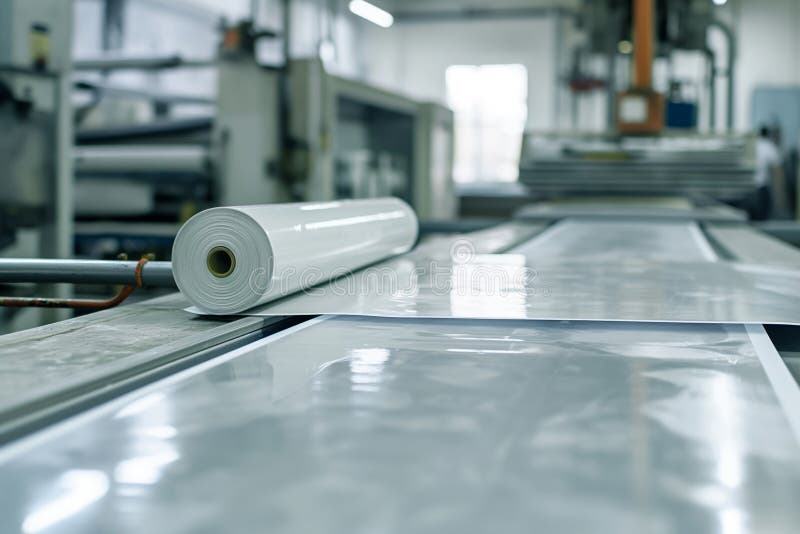 Roll of Plastic on Conveyor Belt in Factory, Part of Manufacturing ...