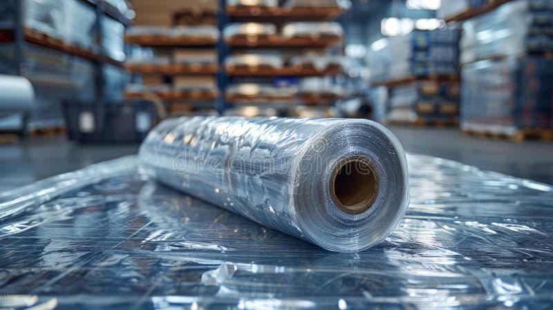 Roll of Plastic Wrap on Warehouse Floor. Stock Photo - Image of clear ...