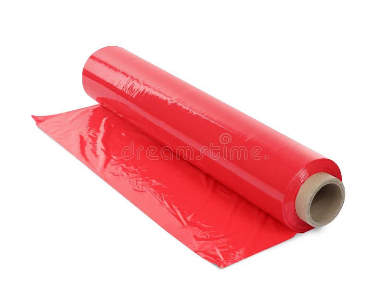 Roll of Red Plastic Stretch Wrap Film Isolated on White Stock Image ...