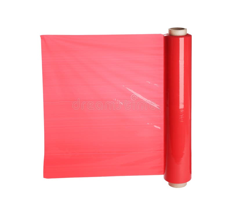 Roll of Red Plastic Stretch Wrap Film Isolated on White Stock Photo ...