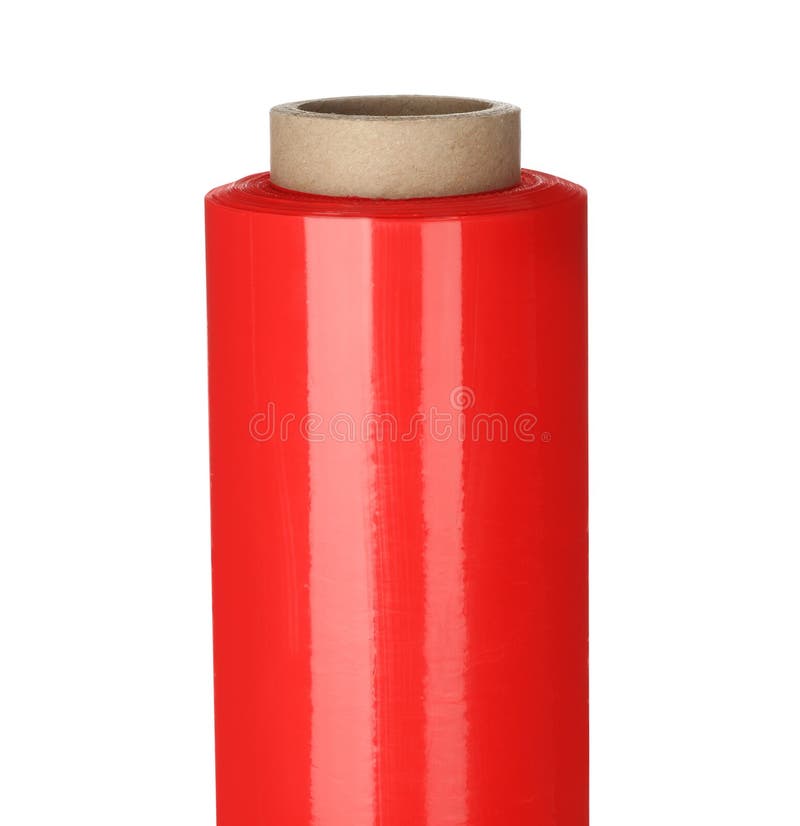 Roll of Red Plastic Stretch Wrap Film Isolated on White Stock Image ...