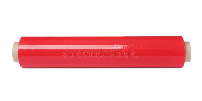 Roll of Red Plastic Stretch Wrap Film Isolated on White Stock Photo ...