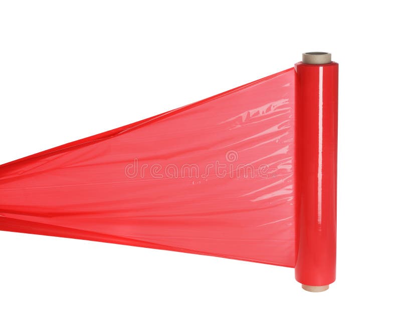 Roll of Red Plastic Stretch Wrap on White Background Stock Image ...