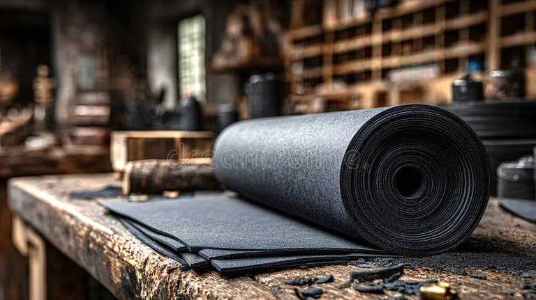 Roll of Roofing Felt and Several Layers Lying on Workbench in Workshop ...