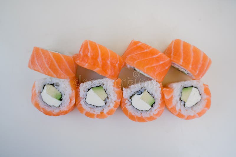 Roll with Salmon and White Rice and Cream Cheese Stock Image - Image of ...