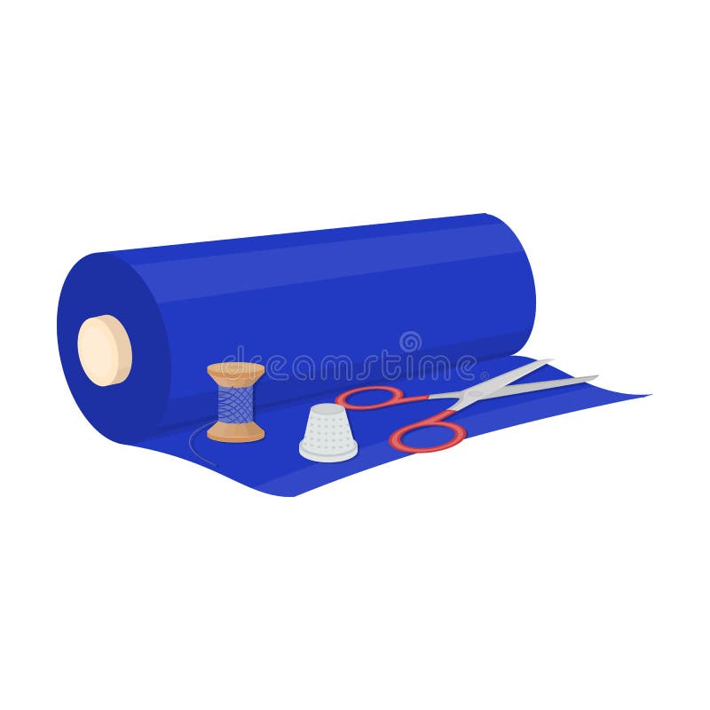 A Roll of Sewing Fabric, Scissors, a Thimble and a Thread Coil. Sewing ...