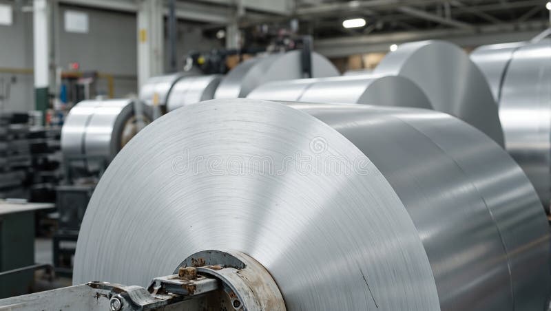 Roll of Sheet Aluminum with Brushed Texture on Steel Frame Surrounded ...