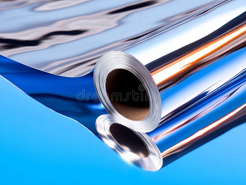 A Roll of Silver Foil on a Blue Background Stock Photo - Image of ...