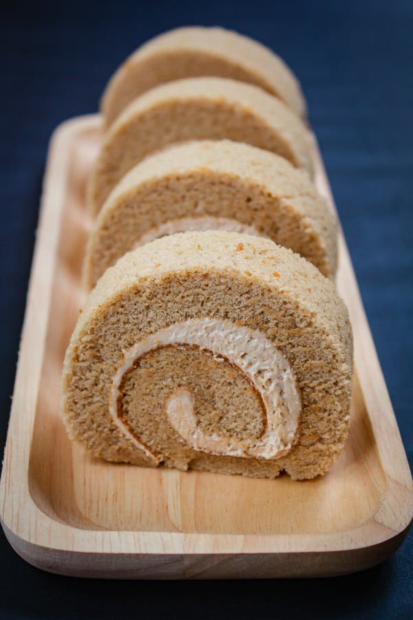 Coffee roll cake. stock photo. Image of cream, eating - 119930572