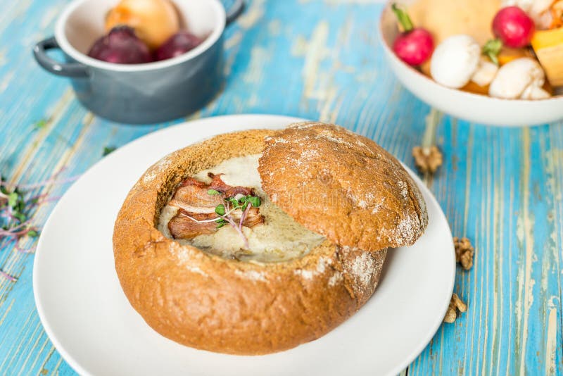 Roll with soup inside stock image. Image of healthy - 113100183