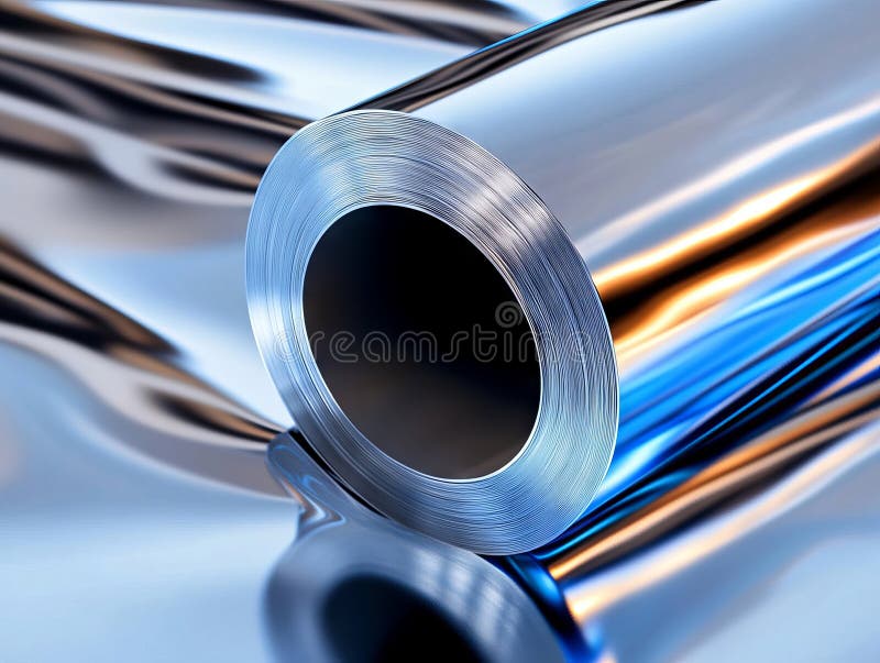 A Roll of Stainless Steel on a Reflective Surface Stock Image - Image ...