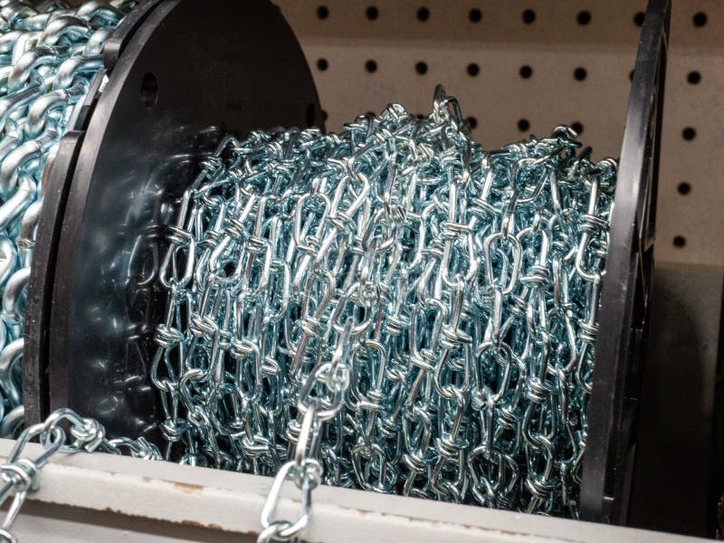 Roll of Steel Chain Sitting in Indoors Storage Area Rolled Up Stock ...