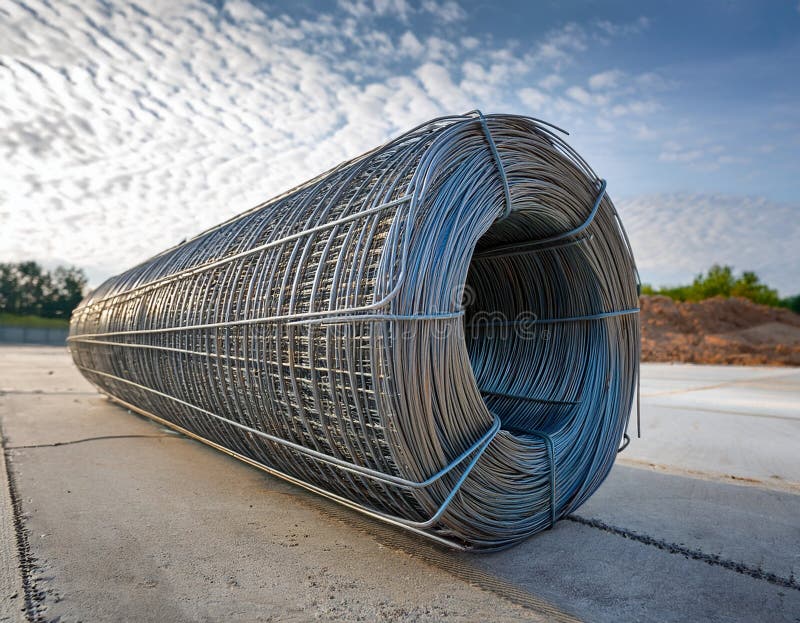 A Roll of Steel Reinforcement Wire Mesh Partially Unrolled on a Clean ...