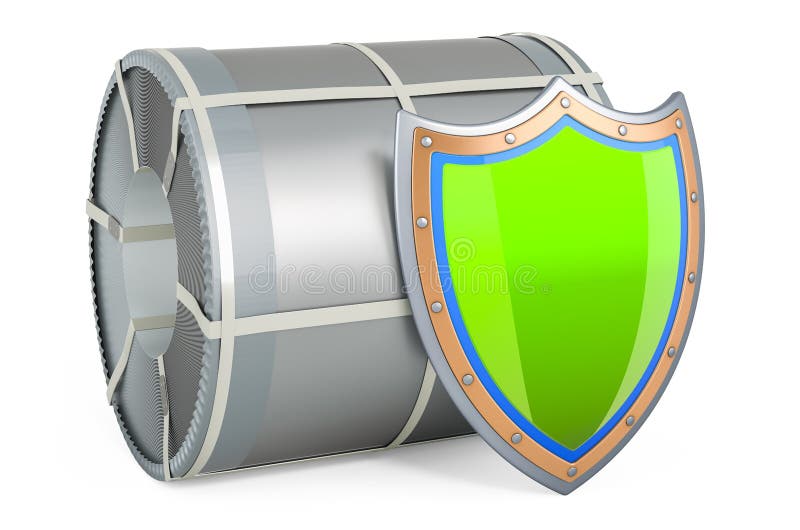 Roll of Steel Sheet, Stainless Steel Coil with Shield. 3D Rendering ...