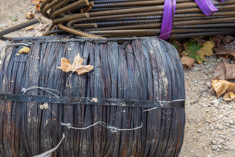 Roll of Steel Wire on Construction Site Stock Photo - Image of ...