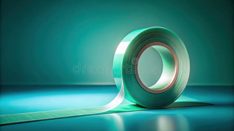 A Roll of Teal Adhesive Tape Unrolling on a Smooth Surface. Generative ...