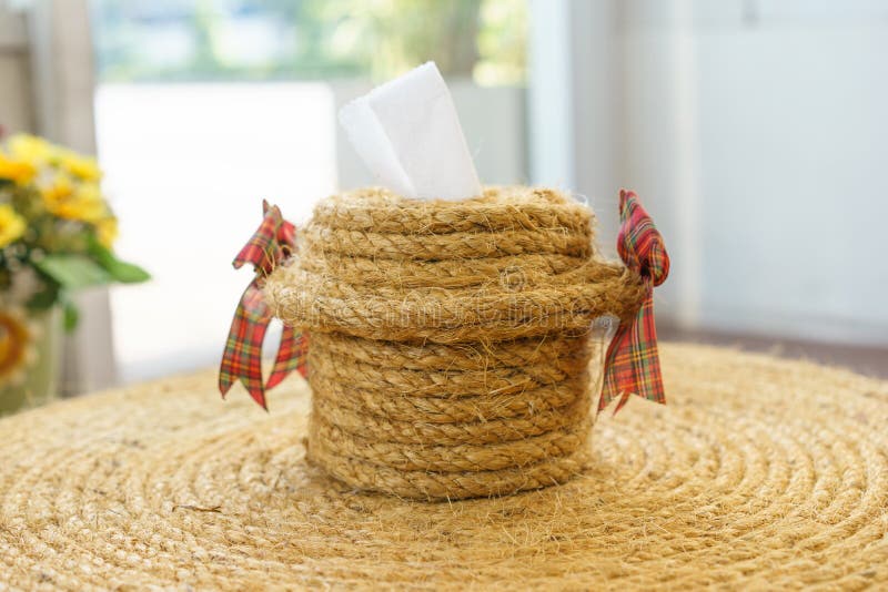 Roll of Toilet Paper, Boxes Made of Rope. Stock Photo - Image of soft ...