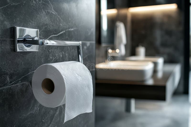 Roll of Toilet Paper Hanging on the Wall in Modern Bathroom Stock ...
