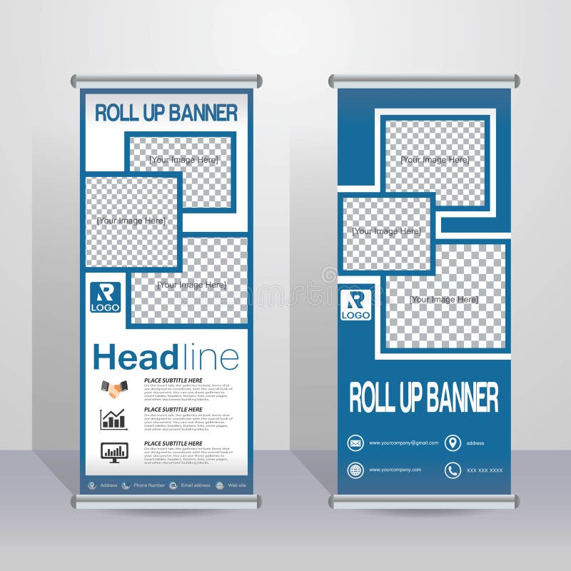 Roll Up Brochure Banner Design in Two Versions and in Blue Colour Stock ...