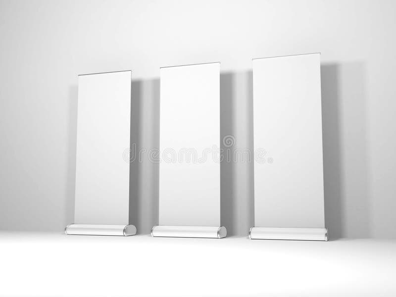 Roll Up Banner 3D Illustration Mockup Scene Stock Illustration ...