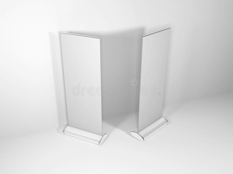 Roll Up Banner 3D Illustration Mockup Scene Stock Illustration ...