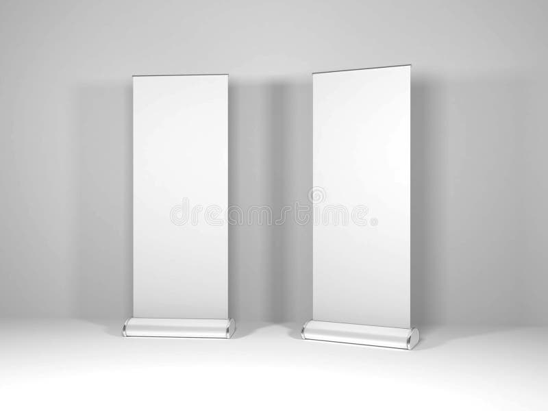 Roll Up Banner 3D Illustration Mockup Scene Stock Illustration ...