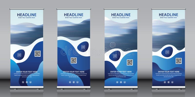 Roll Up Banner Design Collection with Blue Waves Pattern Colorful ...