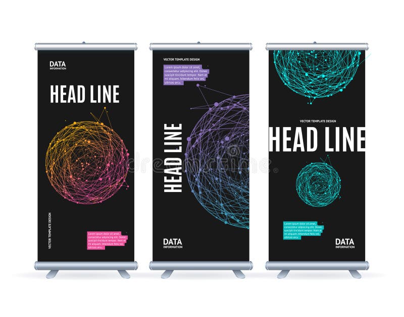 Roll Up Banner Stand Template with Abstract Future Geometric Sphere Set ...