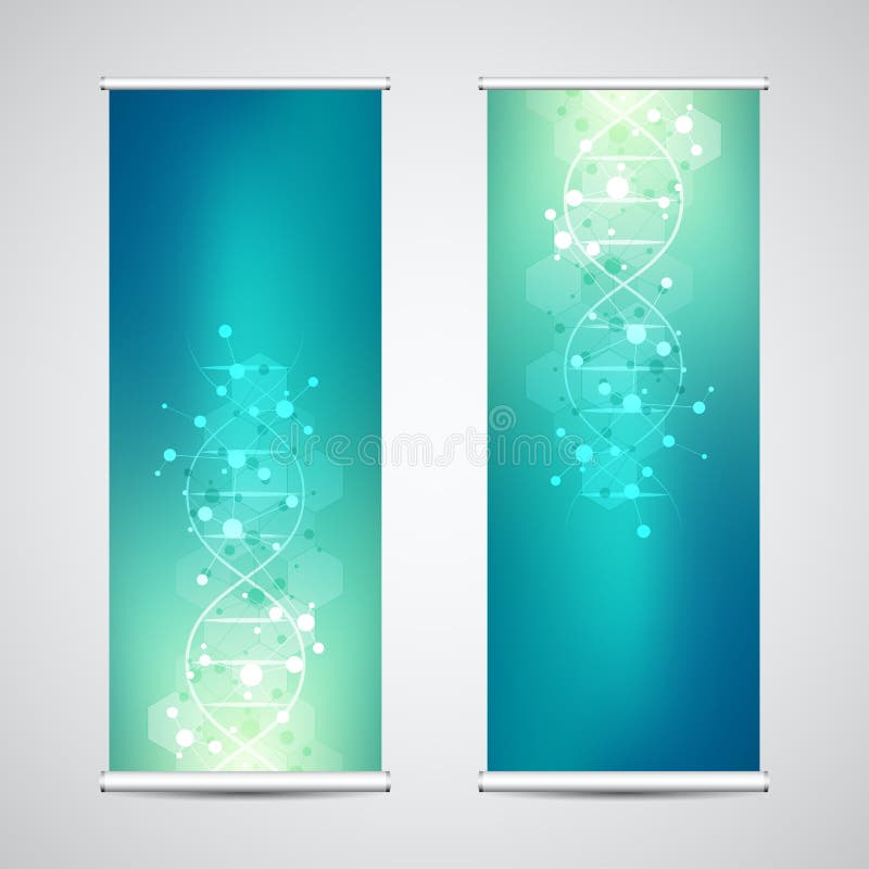 Roll Up Banner Stands with DNA Strand and Molecular Structure. Genetic ...