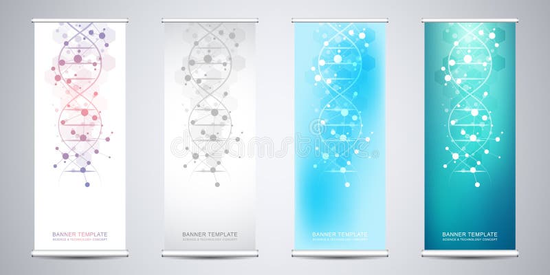 Roll Up Banner Stands with DNA Strand and Molecular Structure. Genetic ...
