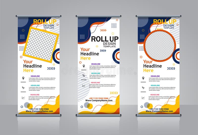 Roll Up Banner Template with Abstract Shapes Stock Vector ...
