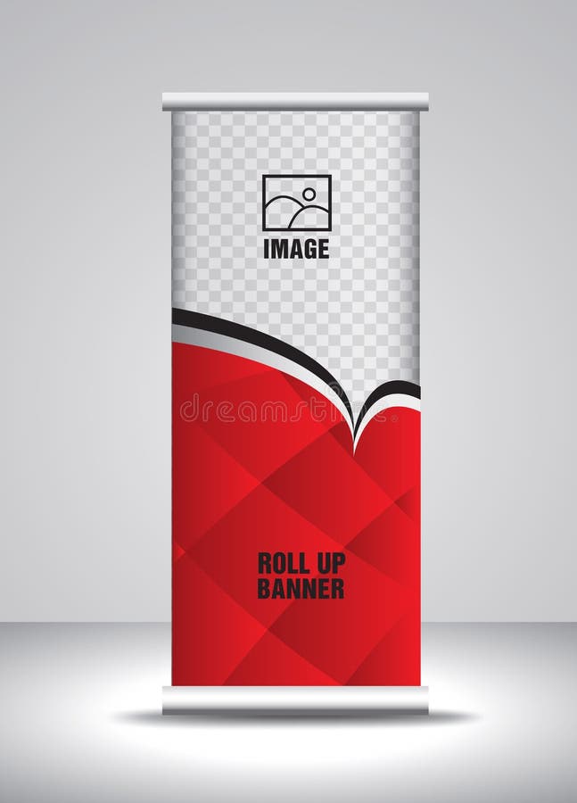 Red Roll Up Banner Template Design Polygon Background Stock ...