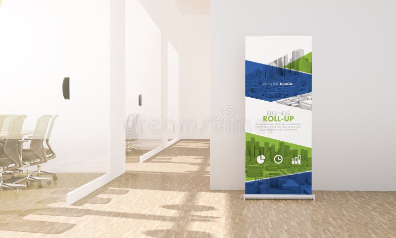 Roll Up Mock Up at Office Corridor with Conference Rooms Stock ...