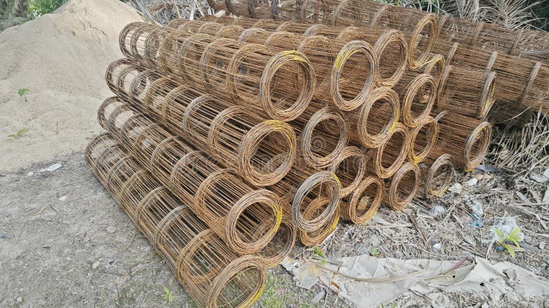 Roll Up Rusty Steel Rebar Grid Reinforcement Frame Lying on the Ground ...