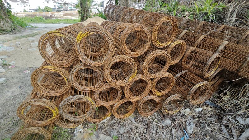 Roll Up Rusty Steel Rebar Grid Reinforcement Frame Lying on the Ground ...