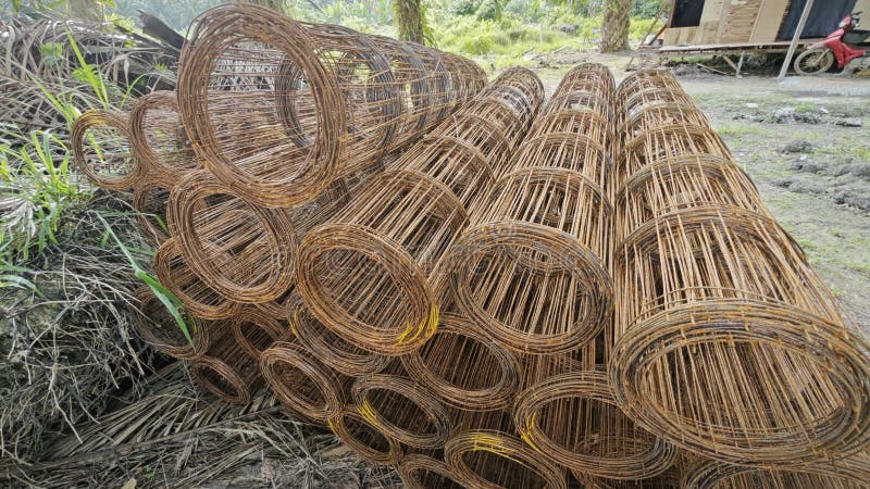 Roll Up Rusty Steel Rebar Grid Reinforcement Frame Lying on the Ground ...